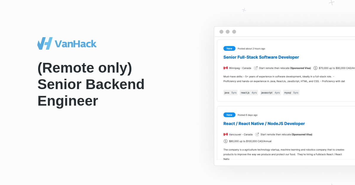 (Remote only) Senior Backend Engineer - VanHack